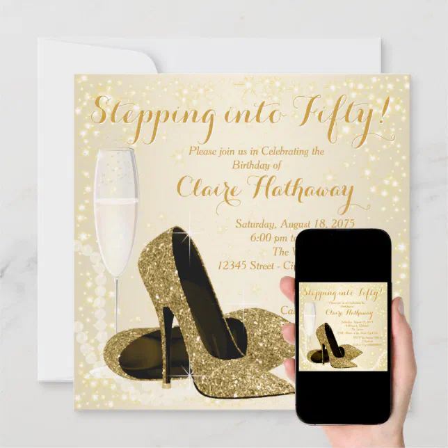 Womans Stepping into Fifty Birthday Party Invitation | Zazzle