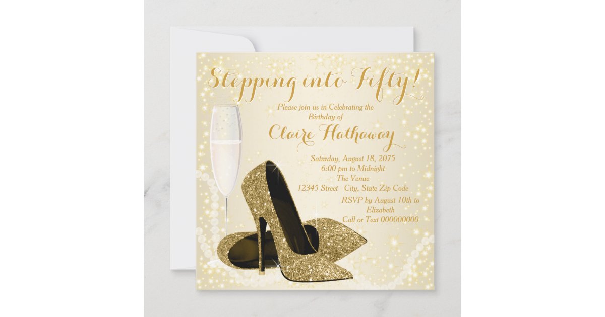 Womans Stepping into Fifty Birthday Party Invitation | Zazzle