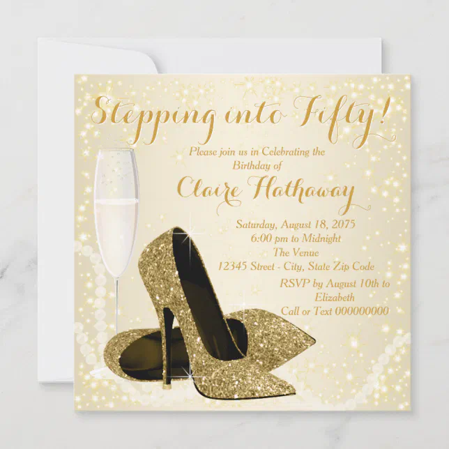 Womans Stepping into Fifty Birthday Party Invitation | Zazzle