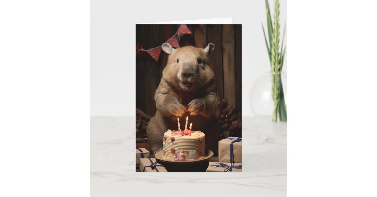 Wombat with a Birthday Cake - Card | Zazzle