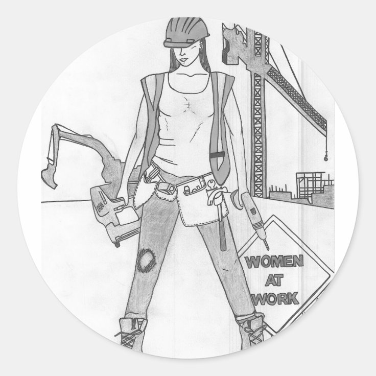 Women at Work Classic Round Sticker | Zazzle
