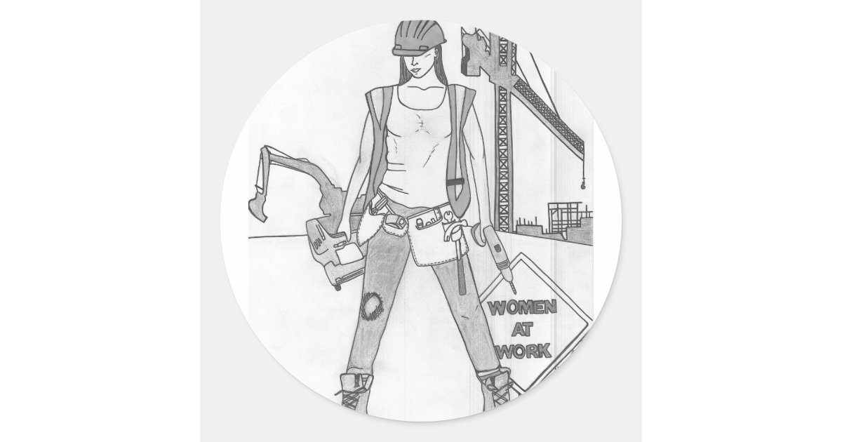 Women at Work Classic Round Sticker | Zazzle