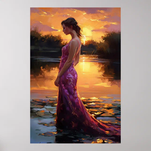 Women In Pink Dress Poster Art Print Wall Art | Zazzle