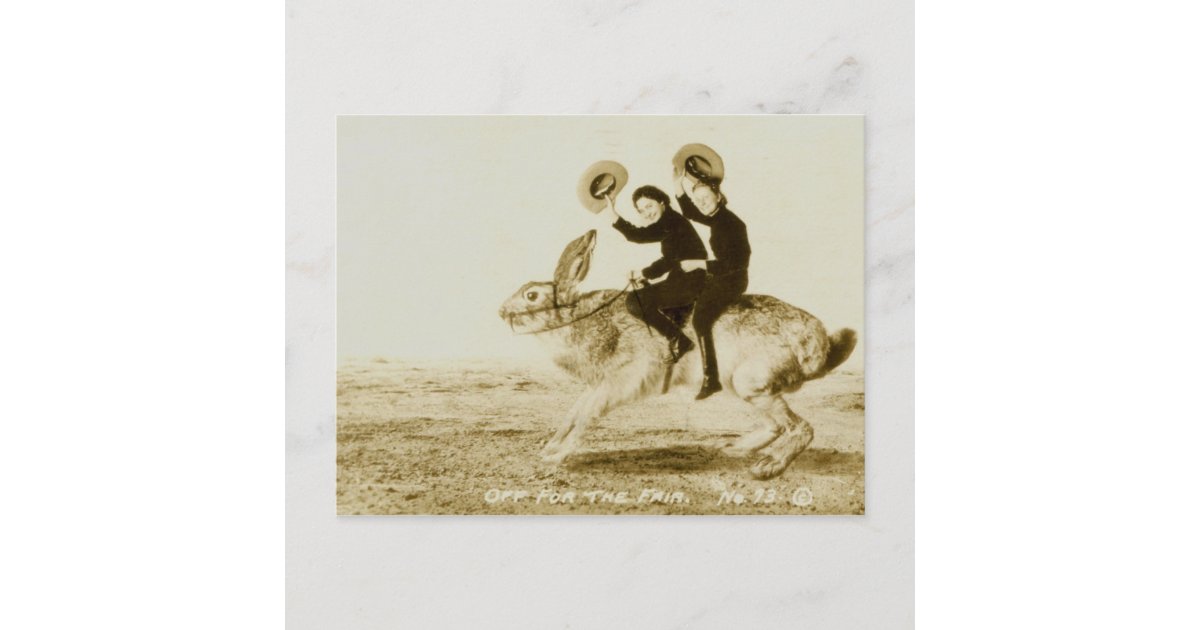 Women Riding a Rabbit Fantasy Vintage Postcard | Zazzle
