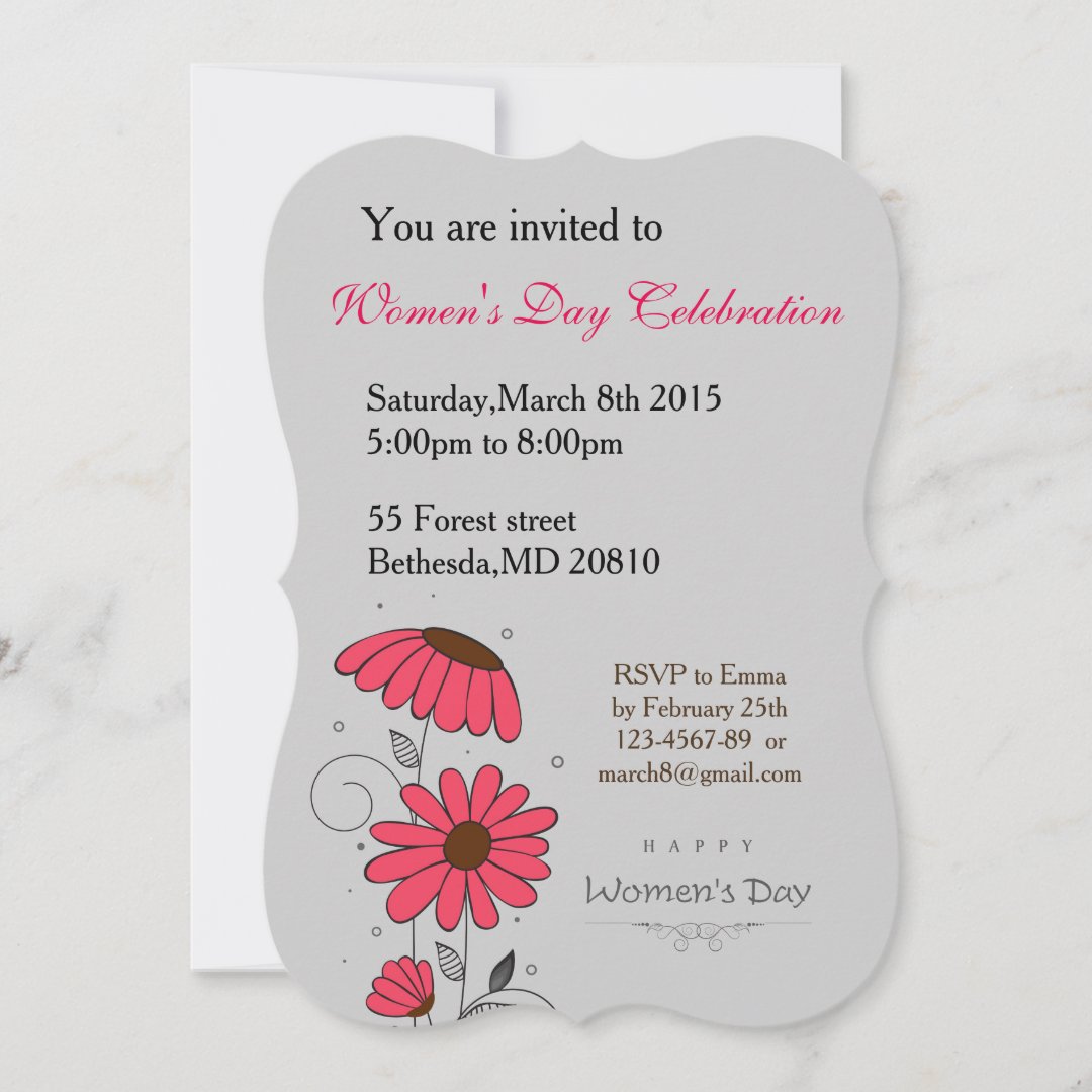 Women’s day and drawn of pink flowes with circles invitation | Zazzle