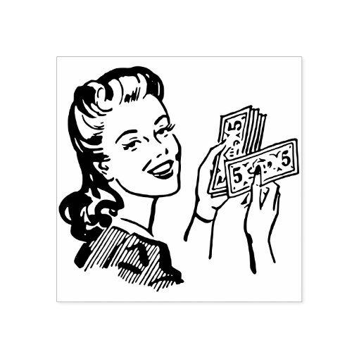 Women with money vintage comic cartoon art rubber stamp | Zazzle