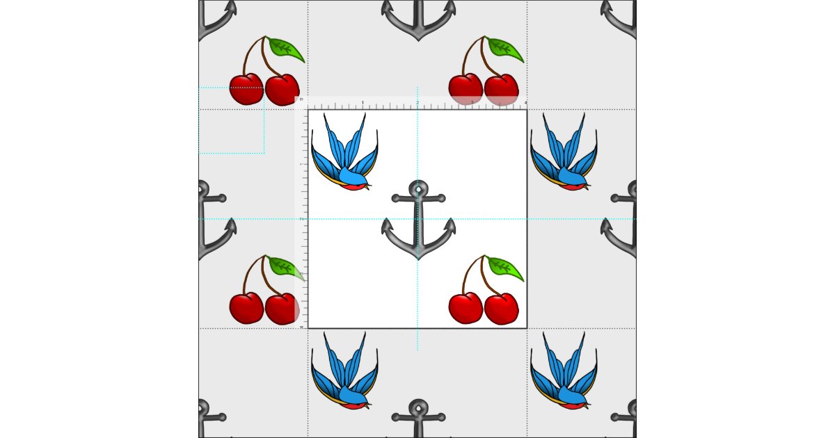 Women's 1950's Bluebird Cherry Anchor Pattern Fabric | Zazzle