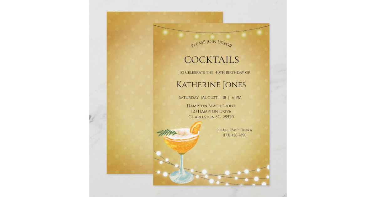 Women's 40th Birthday Cocktail Party Invitation | Zazzle