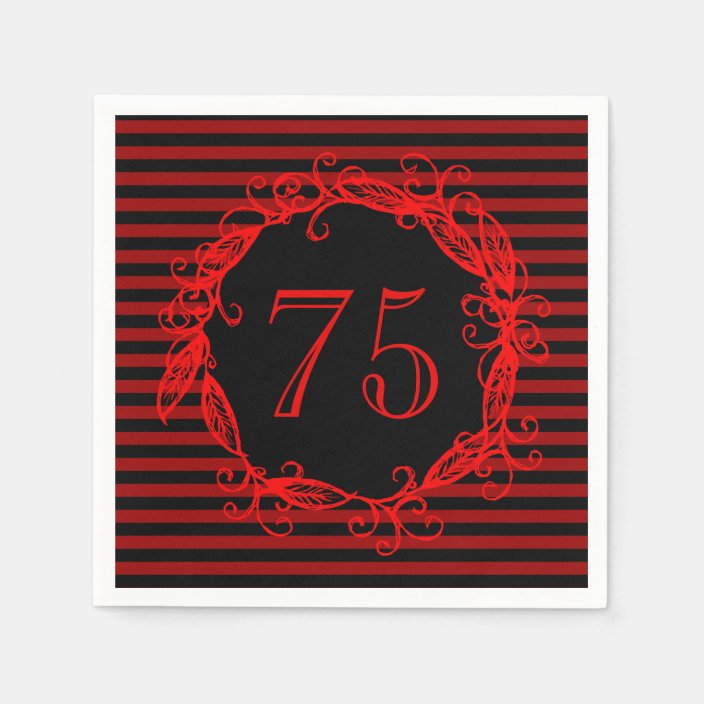 Women's 75th Birthday Black Red Swirly Paper Napkins | Zazzle.com