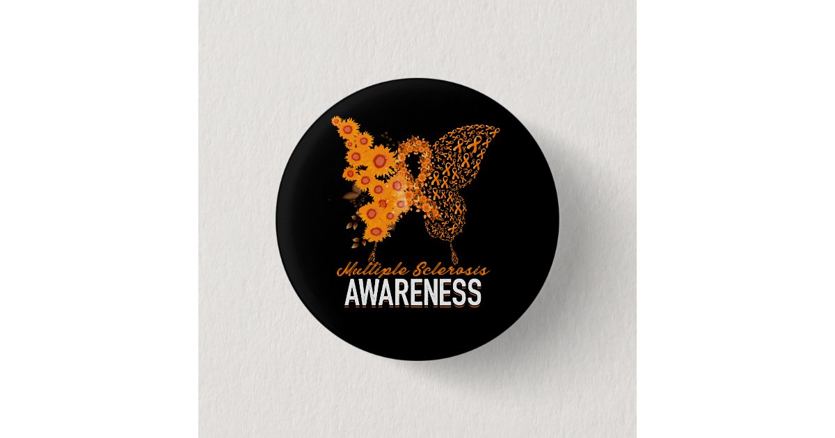Womens Butterfly Multiple Sclerosis MS Awareness O Button | Zazzle