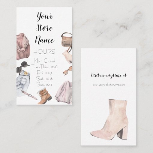 Womens Clothing Boutique Store Hours Business Card | Zazzle