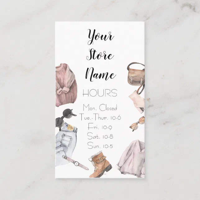 Womens Clothing Boutique Store Hours Business Card | Zazzle