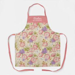 Womens Elegant Stylish Pink Floral Pattern Apron | Zazzle