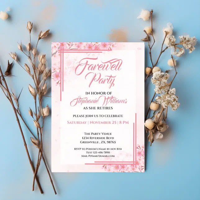 Women's Farewell Party Elegant Pink Floral Invitation | Zazzle