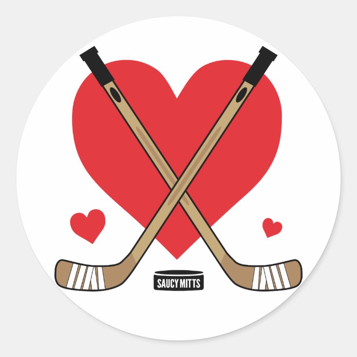 Women's Girls Love Heart Hockey Sticks Classic Round Sticker | Zazzle