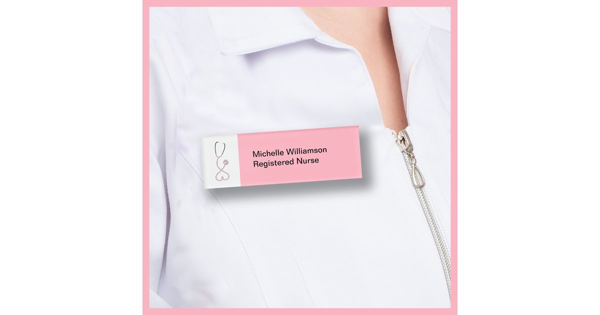 Women's Health Nurse Pink Stethoscope Design Name Tag | Zazzle