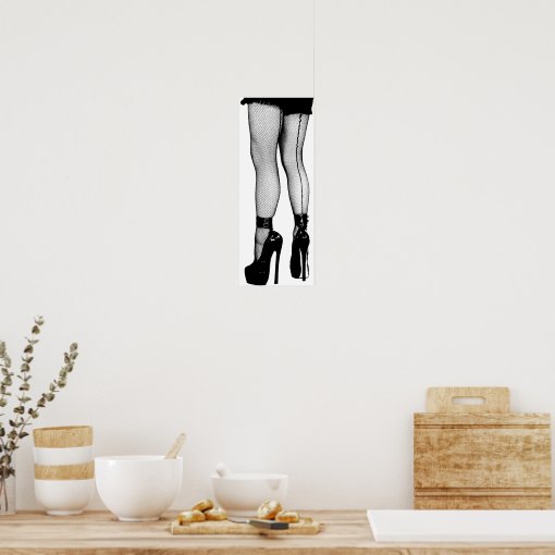 Womens Legs Fishnet Stockings Ink Drawing Poster | Zazzle