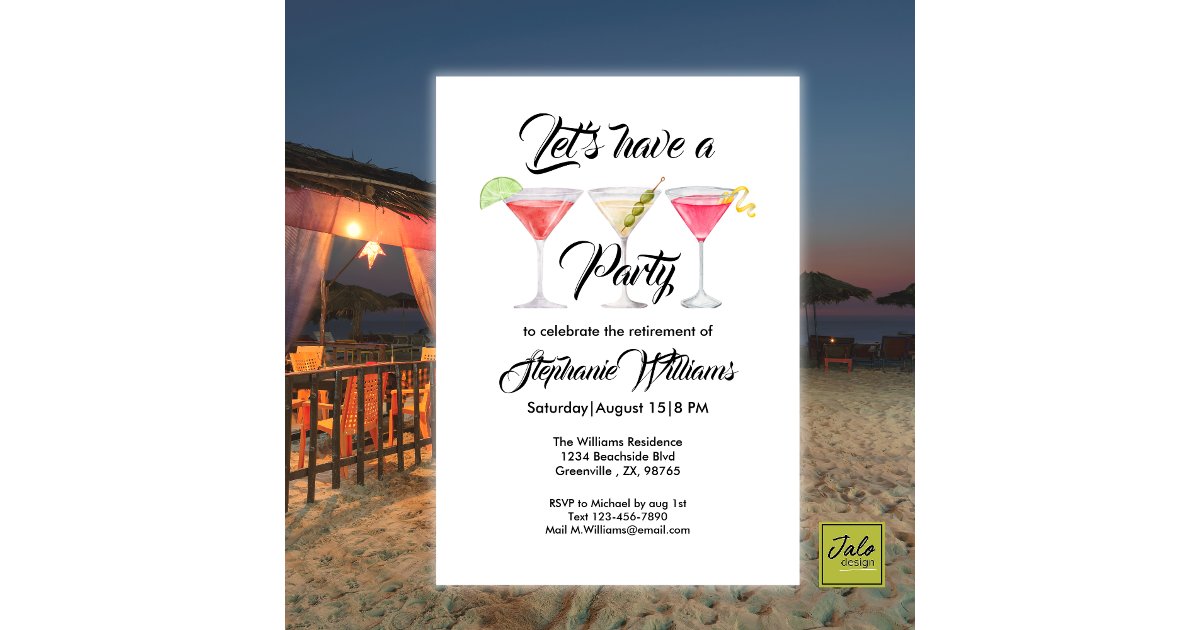 Women's retirement cocktail summer party invitation | Zazzle
