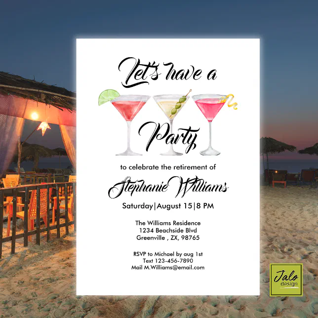Women's retirement cocktail summer party invitation | Zazzle