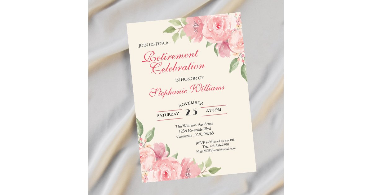 Women's Retirement Floral Elegant Rose Invitation | Zazzle