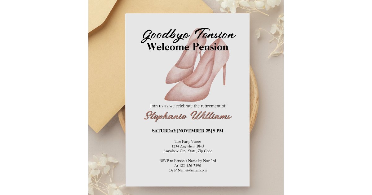Women's Retirement Goodbye Tension Office Heels Invitation | Zazzle