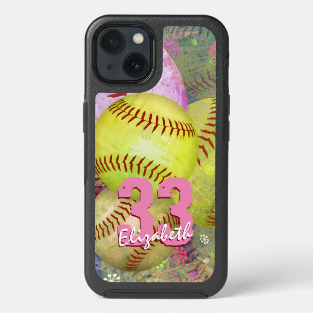 Women's Softball Pink Bright Yellow Otterbox iPhone Case | Zazzle