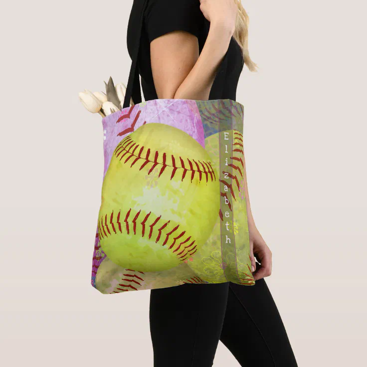 women's softball tote bag with custom name | Zazzle