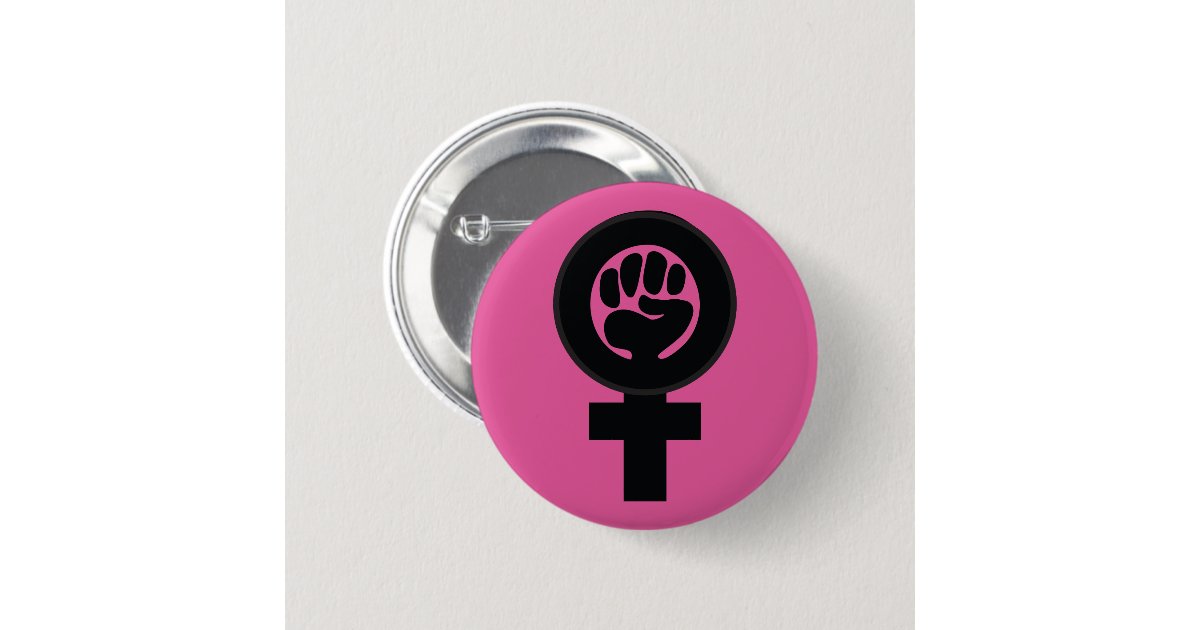 Women's symbol with fist pinback button | Zazzle