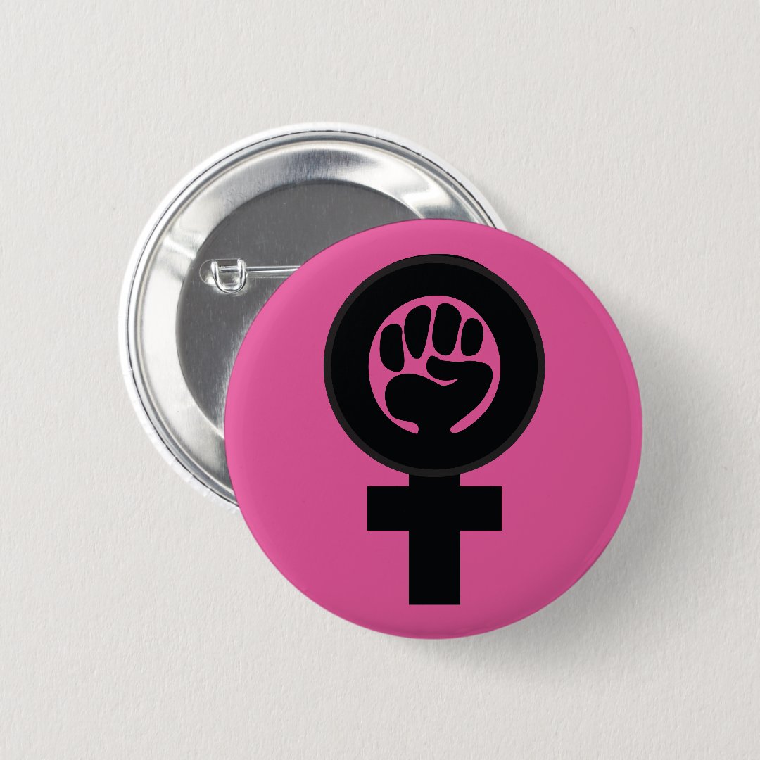Women's symbol with fist pinback button | Zazzle