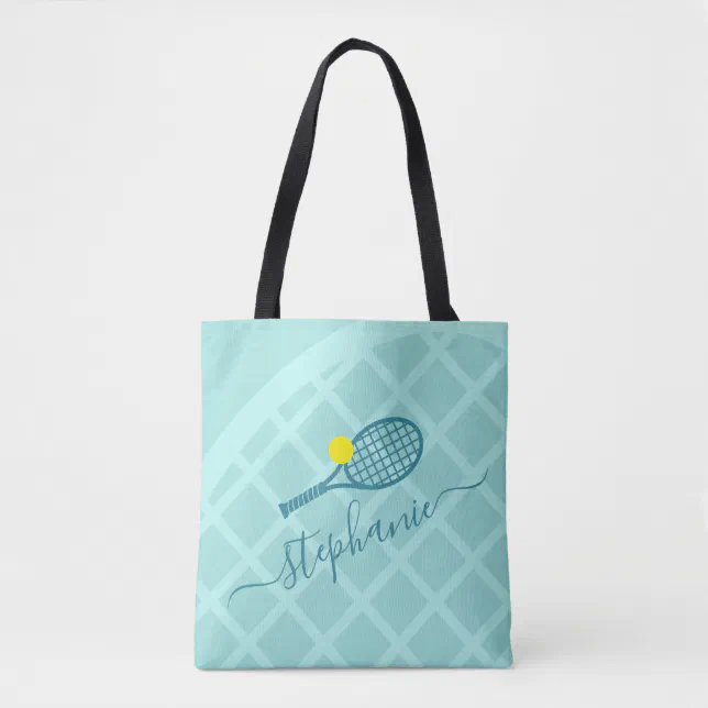 Women's Tennis Racket Monogram Teal Sports Tote Bag | Zazzle