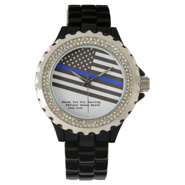 Women's Thin Blue Line Flag Police Officer Watch | Zazzle