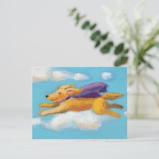 Wonder Dog - flying spaniel retriever with cape Postcard | Zazzle