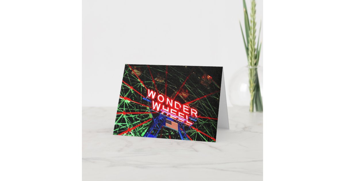 'Wonder Wheel Neon' Blank Greeting Card | Zazzle