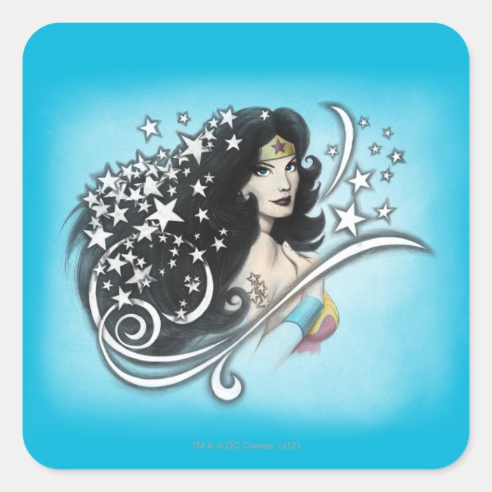 Wonder Woman and Stars Square Sticker | Zazzle.com