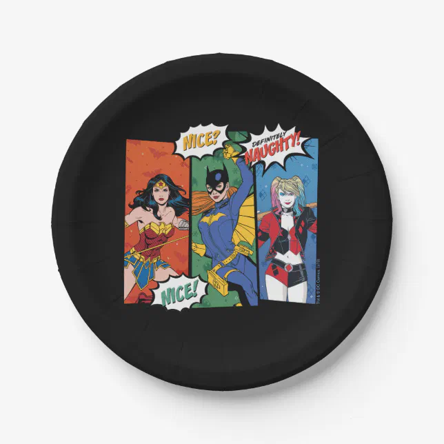 Wonder Woman, Batgirl, & Harley Quinn Holiday Paper Plates | Zazzle