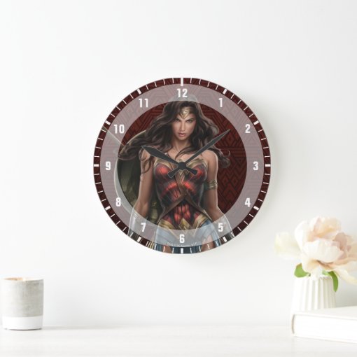 Wonder Woman Battle-Ready Comic Art Large Clock | Zazzle
