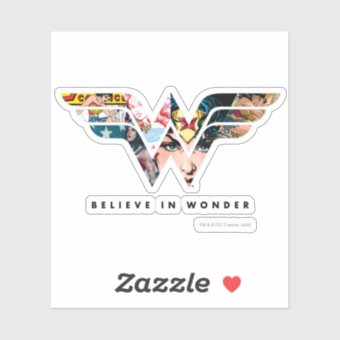 Wonder Woman "Believe In Wonder" Collage Logo Sticker | Zazzle
