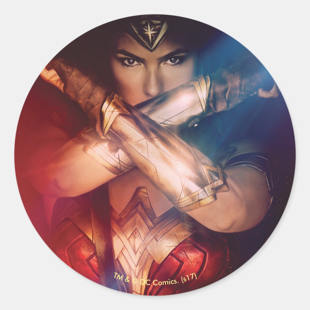 Wonder Woman Blocking With Bracelets Classic Round Sticker | Zazzle