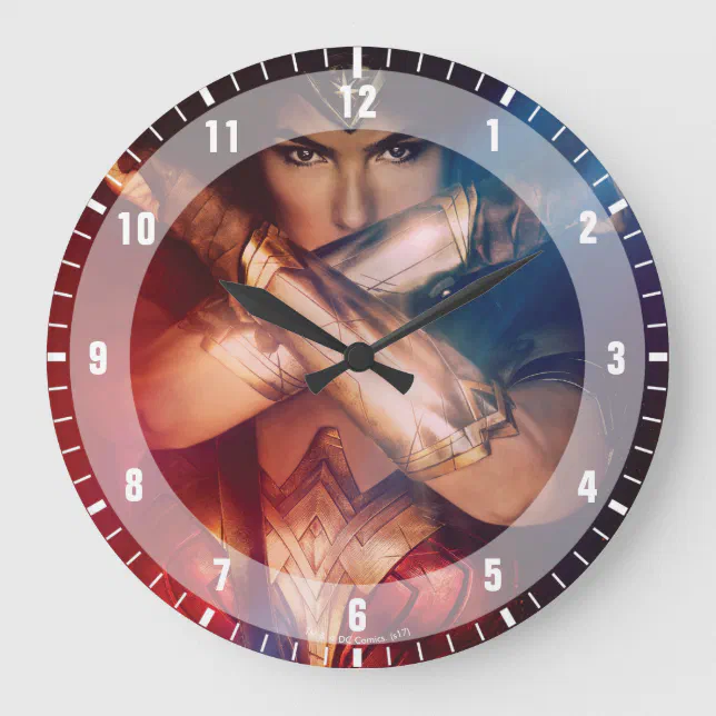 Wonder Woman Blocking With Bracelets Large Clock | Zazzle