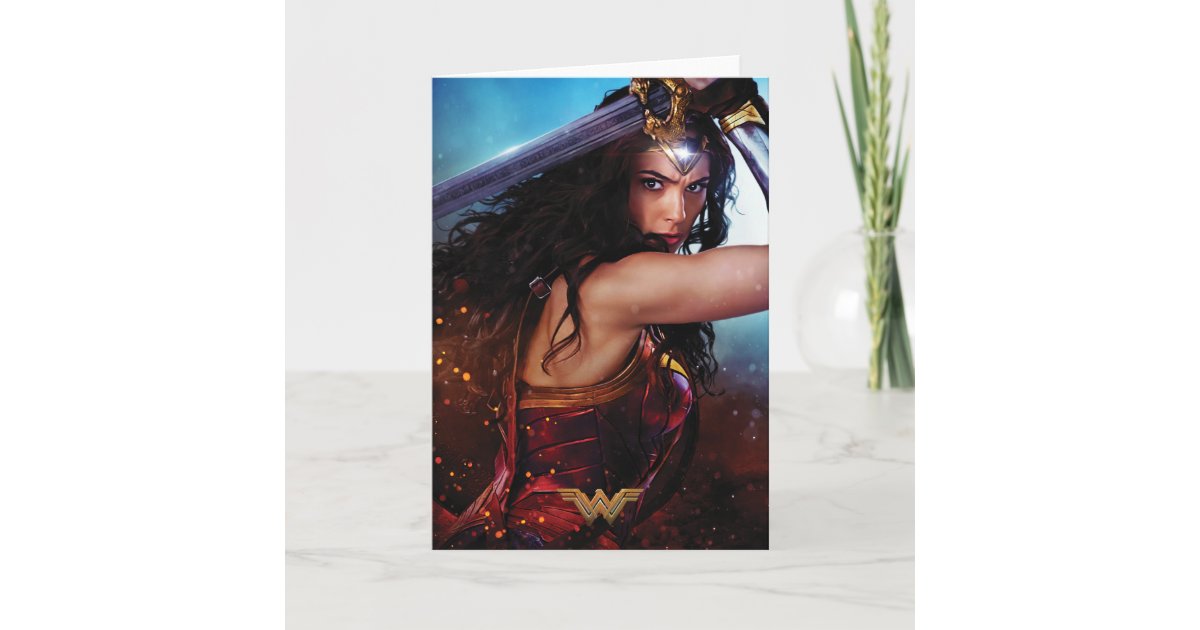 Wonder Woman Blocking With Sword Card | Zazzle