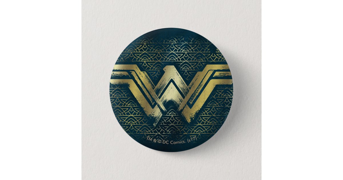 Wonder Woman Brushed Gold Symbol Button | Zazzle