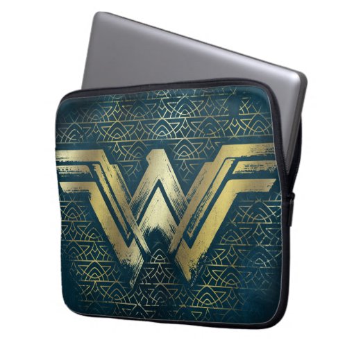 Wonder Woman Brushed Gold Symbol Laptop Sleeve | Zazzle