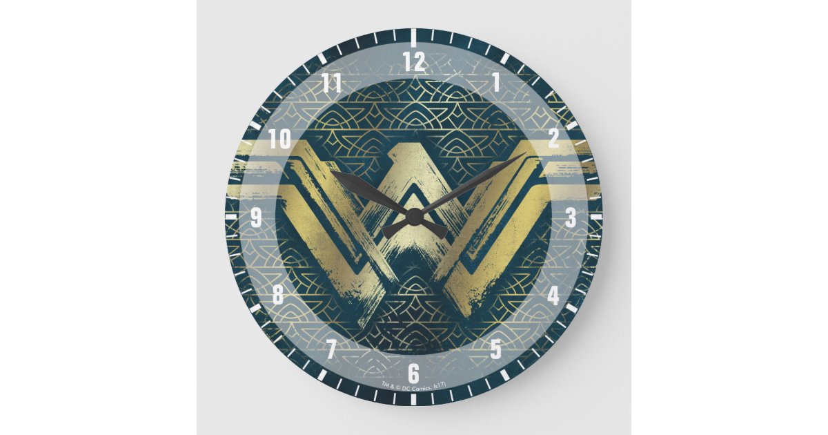 Wonder Woman Brushed Gold Symbol Large Clock | Zazzle