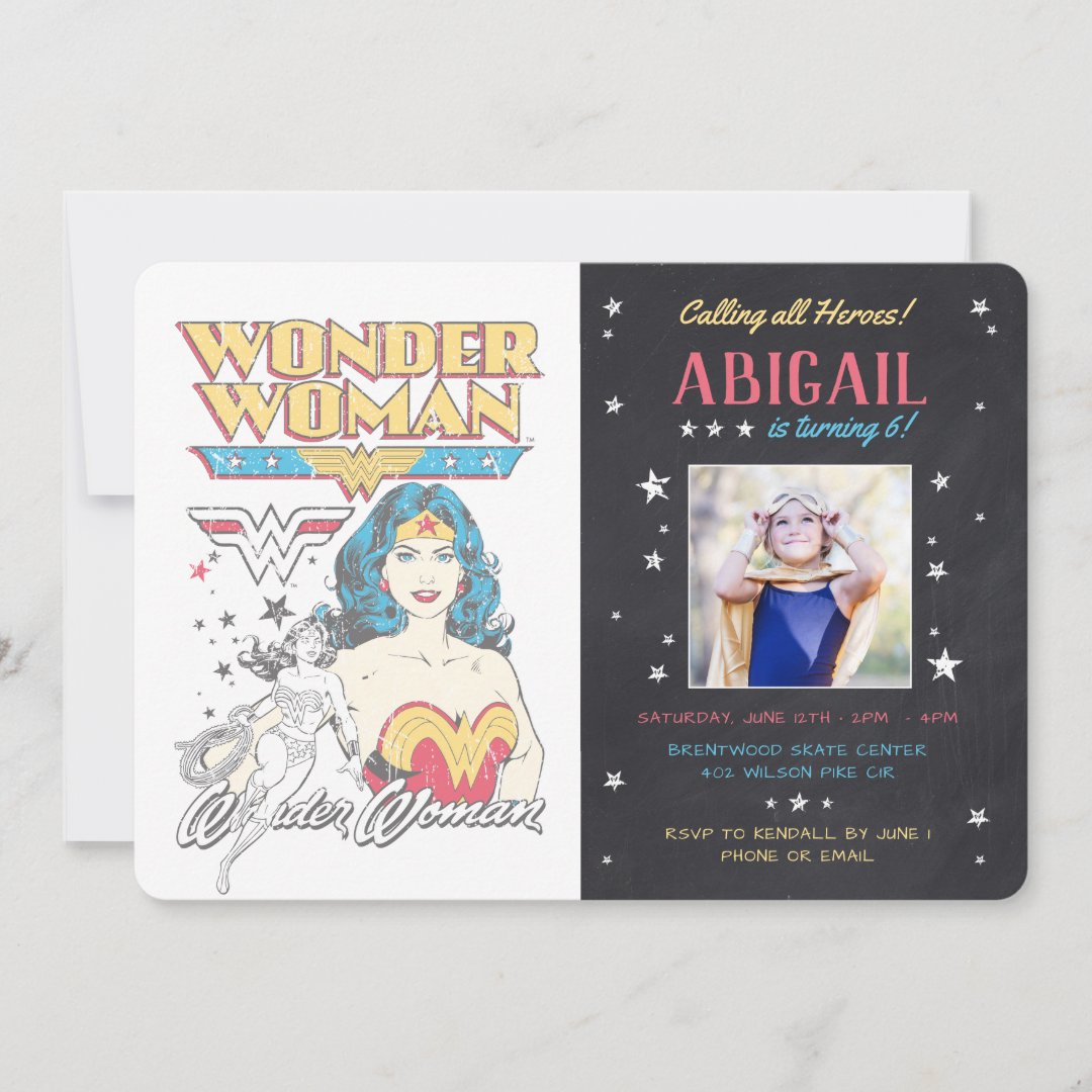 Wonder Woman Chalkboard Photo Birthday Invitation | Zazzle