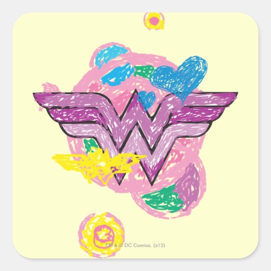 Wonder Woman Colorful Scribbles Square Sticker | Zazzle.com