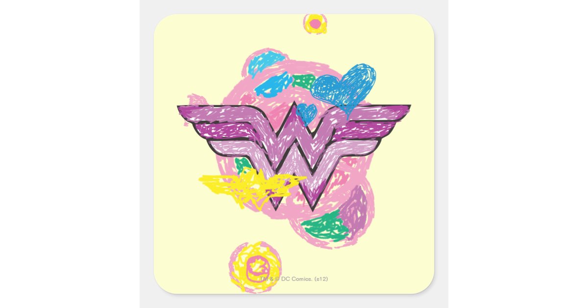 Wonder Woman Colorful Scribbles Square Sticker | Zazzle