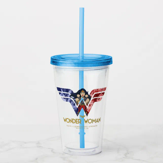 Wonder Woman Crossed Arms in Logo Collage Acrylic Tumbler | Zazzle