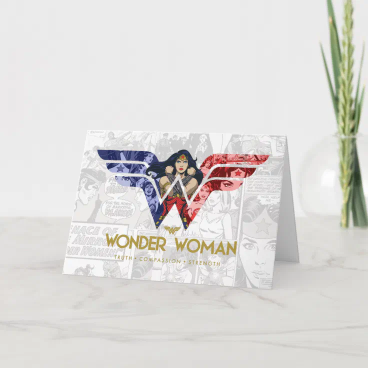 Wonder Woman Crossed Arms in Logo Collage Card | Zazzle