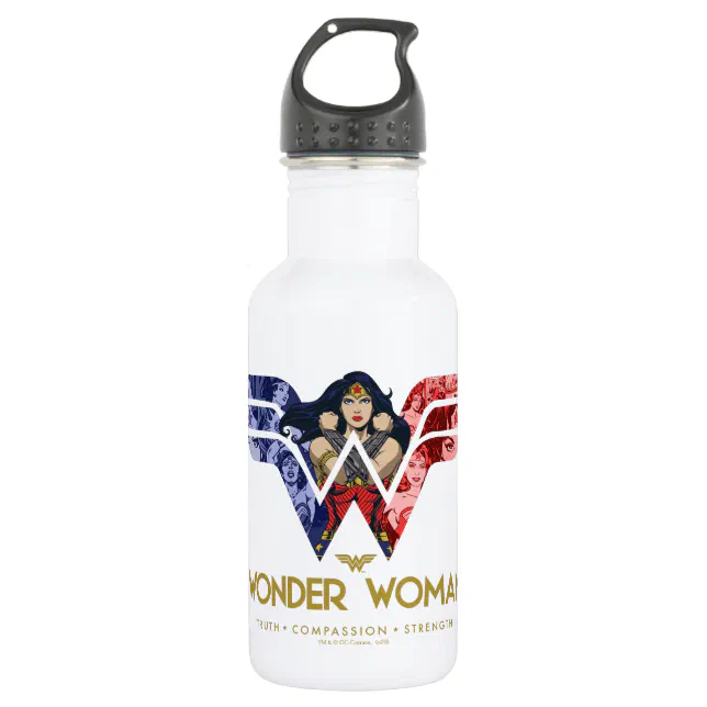Wonder Woman Crossed Arms in Logo Collage Stainless Steel Water Bottle ...