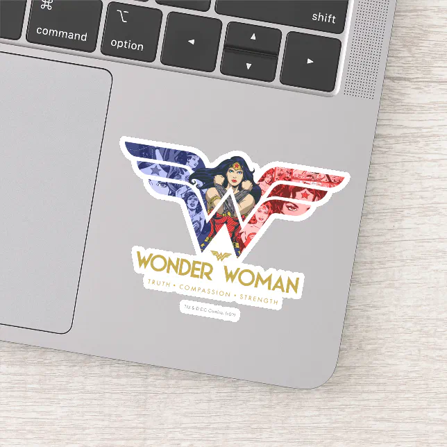 Wonder Woman Crossed Arms in Logo Collage Sticker | Zazzle
